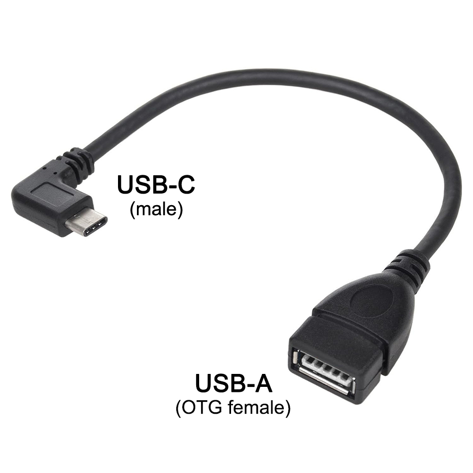 90 Degree USB Type-C to USB 2.0 (Female) OTG Cable (21cm)
